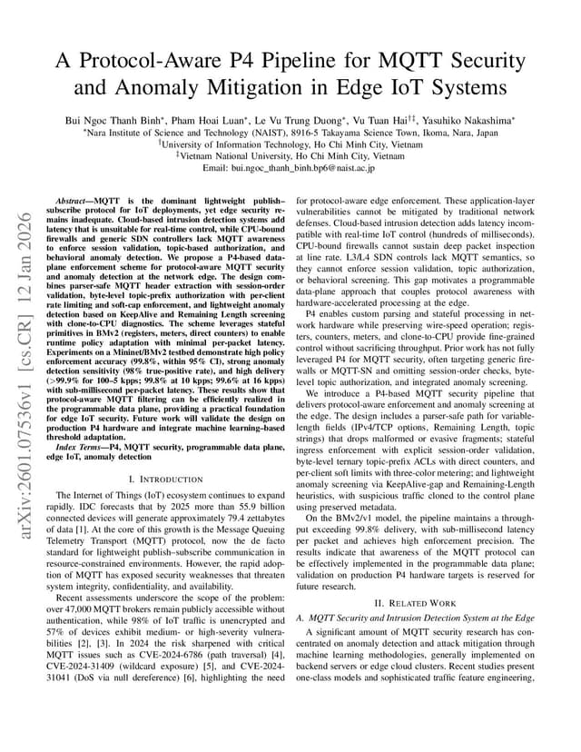 A Protocol-Aware P4 Pipeline for MQTT Security and Anomaly Mitigation ...