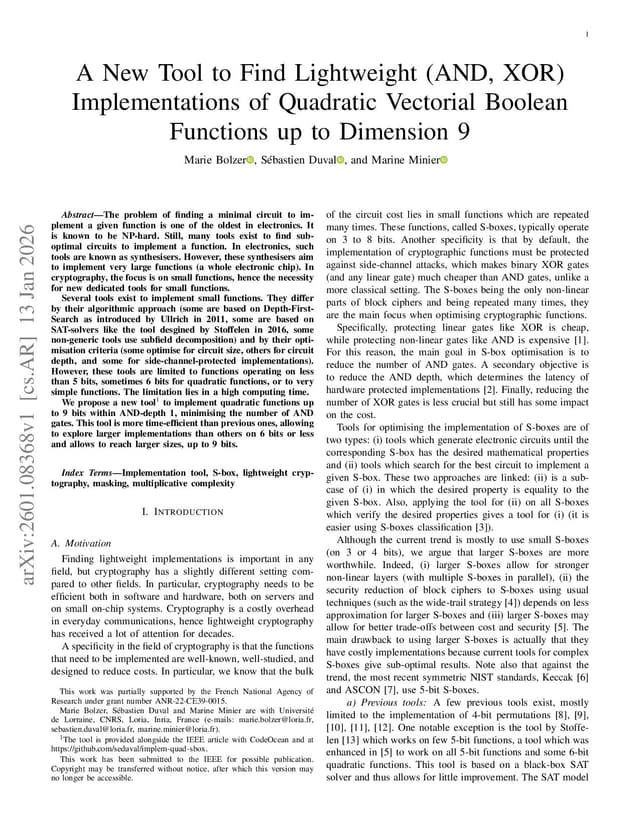 A New Tool to Find Lightweight (And, Xor) Implementations of Quadratic ...