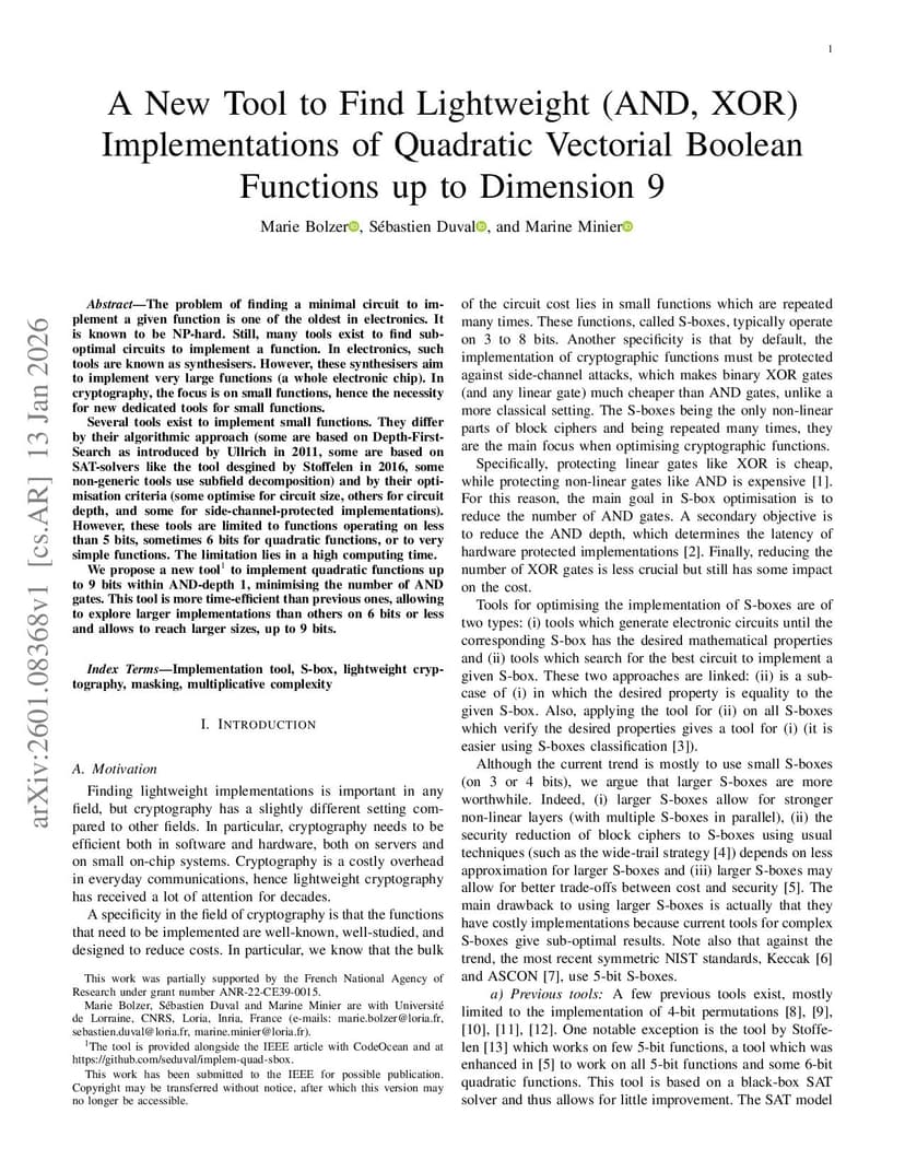 A New Tool to Find Lightweight (And, Xor) Implementations of Quadratic ...