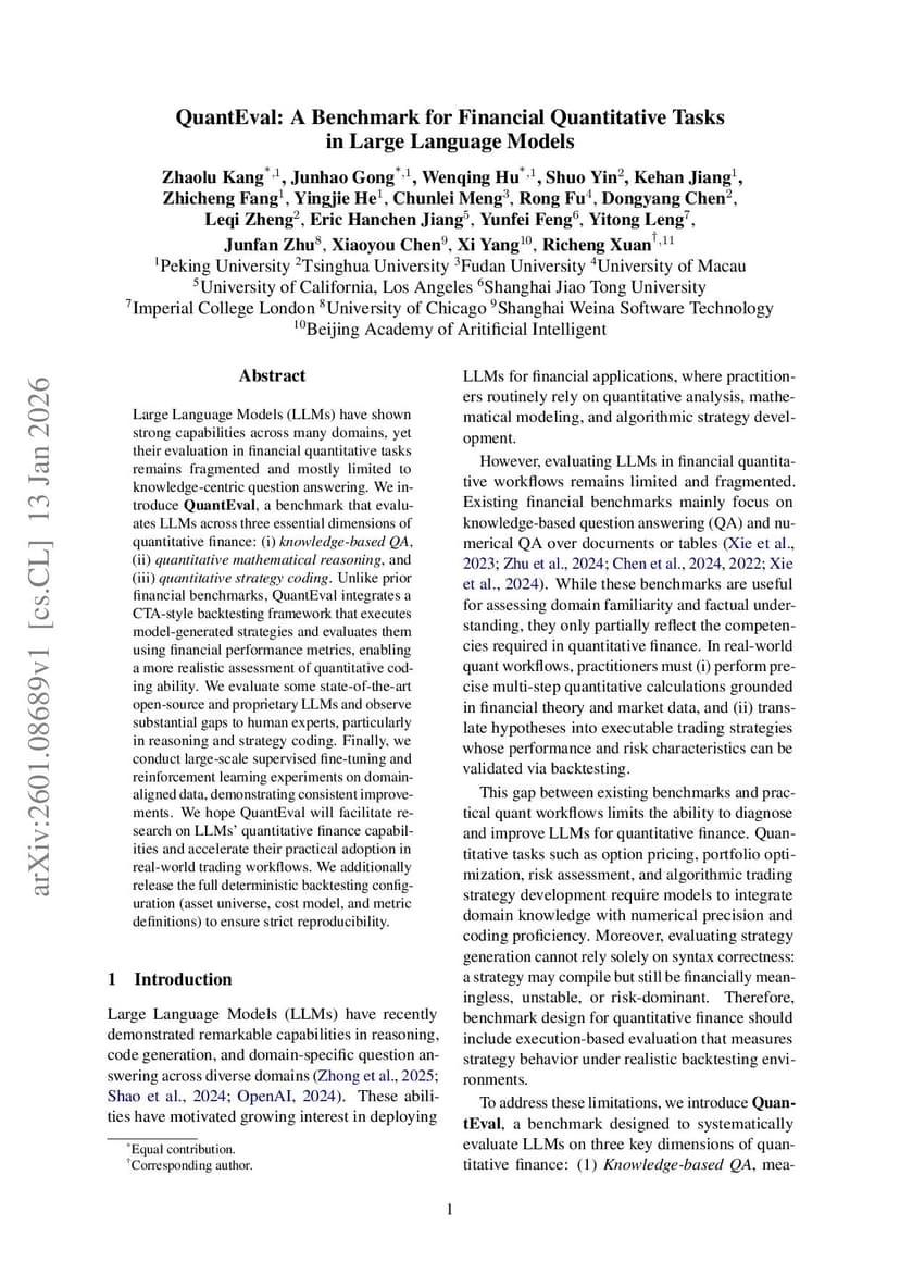 QuantEval: A Benchmark for Financial Quantitative Tasks in Large ...